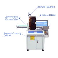 China 20W 30W 50W Floor-standing Pen Conveyor Belt Fiber Laser Marking Machine With Enclosed Cover for sale