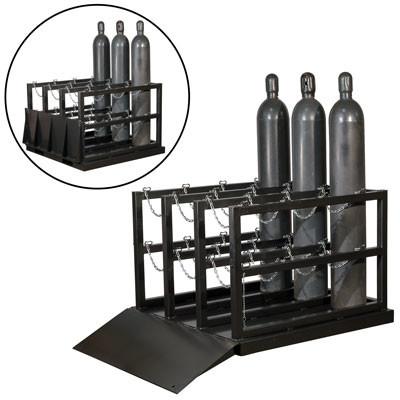 China Steel Chain Gas Bottle Pallet 12 Tanks Oxygen Cylinder Pallet With Ramp for sale