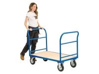 China 75kg Steel Platform Push Cart Double Handle Flatbed Push Cart for sale