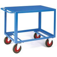 China Two Tier 500kg Warehouse Shelf Trolley Metal Utility Cart With Four Wheels for sale