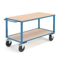 China Two Tier 500kg Warehouse Shelf Trolley Metal Utility Cart With Four Wheels for sale