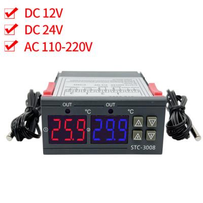 China STC-3008 Digital Thermometer Controller Two Relay Output With Probe 12V 24V 220V for sale