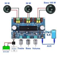 China CA-3166B Bluetooth 5.0 Amplifier Board 2*50W+100W 2.1 Channel TPA3116D2 with DC12~24V Power Supply for sale