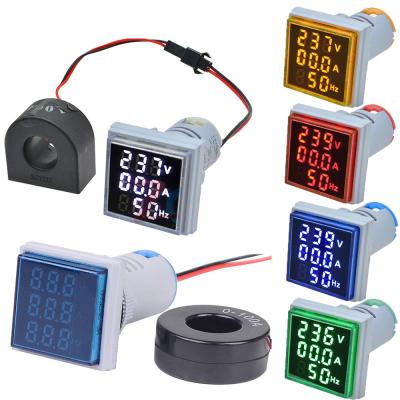 China Square LED Digital Voltmeter Ammeter Combo Meter HZ Hertz Signal Lights Voltage Current Frequency Indicator Tester AC Power for sale