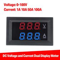 China Dual Display Digital Voltmeter Ammeter Red Blue LED DC 0-100V 1A 10A 50A 100A Voltage Current Meter Temperature Detection 0.28\