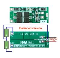 China CA-2S-20A-B Standard 7.4V 8.4V 18650 Lithium Battery Protection Board/BMS 2S 20A PCB & PCBA for DIY for sale
