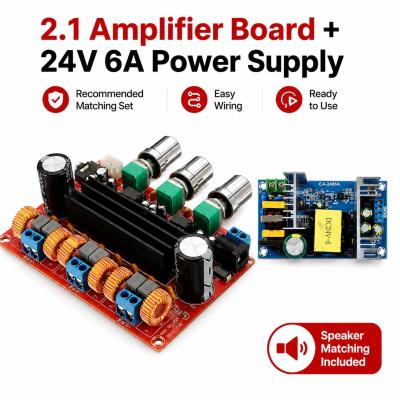 China 2.1 Channel Audio Amplifier Board with 24V 6A Power Supply Module for DIY Subwoofer Speaker for sale