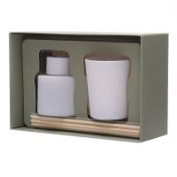 China 50ml Matte White Bottle Reed Diffuser Set With Wooden Cap Scented Candles for sale