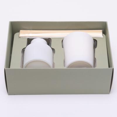 China 50ml Matte White Bottle Reed Diffuser Set With Wooden Cap Scented Candles for sale