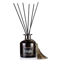 China Wood Lid Fragrance Rattan Black Reed Diffuser Bottle 50ml With Stick for sale