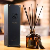 China Wood Lid Fragrance Rattan Black Reed Diffuser Bottle 50ml With Stick for sale
