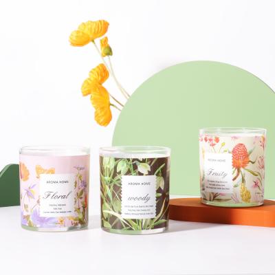 China 100% 1 Cotton Wick Soy Wax Flower Glass Jar Scented Candle Set Wedding Luxury for sale