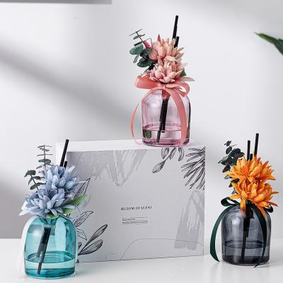 China Flower Fiber Stick Perfume Aromatherapy Glass Bottle Round Reed Diffuser 400ml for sale