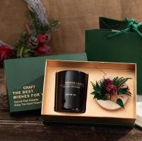 China Preserved Flower Wax Wooden Lid Christmas Scented Candle Gift Box Black Green for sale