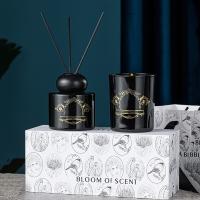 China Black White Bottle Jar Natural Fragrance Scent Candles Reed Diffuser Gift Set for sale