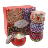 China AROMA HOME 4 pcs Hot Sales Custom Wholesale Luxury Gift Set Metal Aroma Tins Jar Dried Flowers Soy Wax Scented Candles for sale