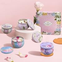 China AROMA HOME 4 pcs Hot Sales Custom Wholesale Luxury Gift Set Metal Aroma Tins Jar Dried Flowers Soy Wax Scented Candles for sale