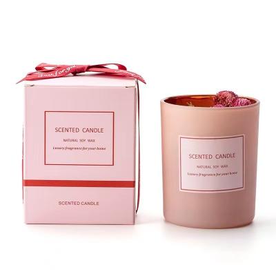 China AROMA HOME Private Label Pink Romantic Aromatherapy Luxury Dried Flower Scented Soy Wax Candles For Events Scene for sale