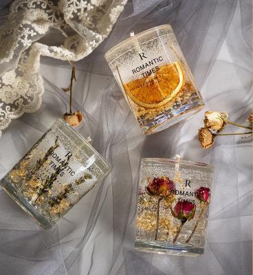 China AROMA HOME Decor Luxury Private Label 20 Designs Scent Fragrance Gel Flower Fruit Soy Wax Jelly Scented Candle in Glass for sale