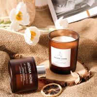 China AROMA HOME Hot-sell Oil Fragrance Glass Jar Luxury Brown Reed Diffuser Scented Candles Gift Set for sale