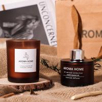 China AROMA HOME Hot-sell Oil Fragrance Glass Jar Luxury Brown Reed Diffuser Scented Candles Gift Set for sale