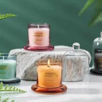 China Stock Label Custom Rose Amber Ebony Fresh Spring Cream Coffee Big Size Wax Scented Candles In Jar With Bell Lid for sale