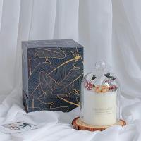 China Home Hotel Soy Wax Glass Jar Scented Candle With Potpourri Wood Base Bell Lid for sale