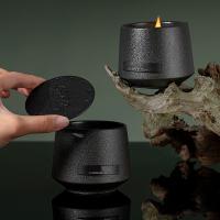 China Minimalism Style Bowl Wilderness Soy Wax Black Ceramic Candle Jars With Wooden Wick for sale