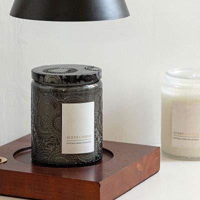 China AROMA HOME Organic Unique Embossed Glass Jar Scented Candles With Gift Box for sale