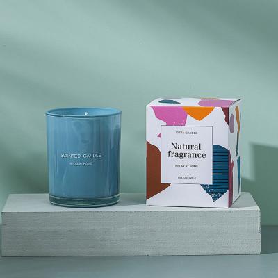 China Aroma Home Custom Screen Printing Spray Color Soy Wax Glass Scented Candle With Box for sale