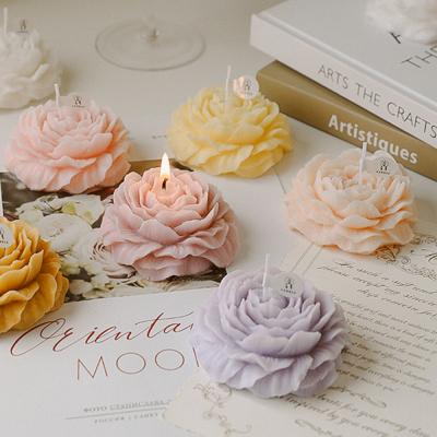 China AROMA HOME Flower Shape Peony Carving Soy Wax Candle Aromatherapy Scented Handmade for sale