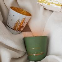 China Green White Hollow Out Silhouette Cup Jar Soy Wax Tealight Scented Candles for sale