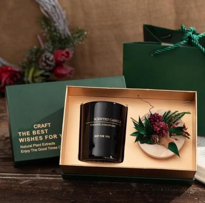 China Flower Black Green Wax Wooden Lid Christmas Scented Candle Wedding Gift Box for sale