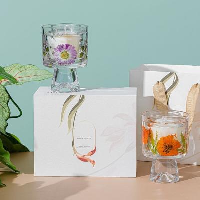 China Label Custom Gift Decorative Dry Flower Glass Jar Gel Wax Scented Jelly Candles for sale