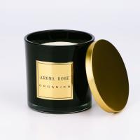 China Golden Metal Lid Black Glass Bottle Home Wax Scent Soy Candle Private Label 14OZ 400g for sale