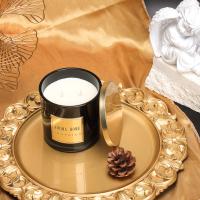 China Golden Metal Lid Black Glass Bottle Home Wax Scent Soy Candle Private Label 14OZ 400g for sale
