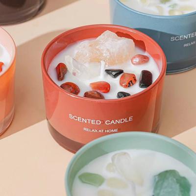 China Custom Colorful Stone Crystal Aromatherapy Soy Wax Scented Candle Relaxing Luxury for sale