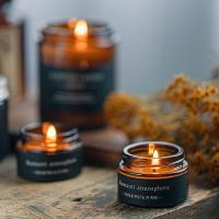 China Christmas Brown Color Soy Wax 25g Glass Jar Scented Candle With 3pcs Box for sale
