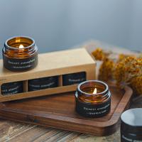 China Christmas Brown Color Soy Wax 25g Glass Jar Scented Candle With 3pcs Box for sale