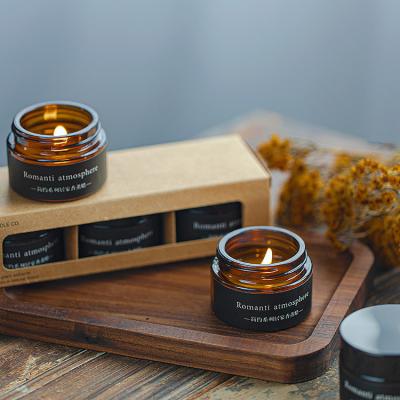 China Christmas Brown Color Soy Wax 25g Glass Jar Scented Candle With 3pcs Box for sale