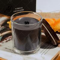 China Transparent Glass Jar Brown Lid Cross Wooden Wick Soy Wax Scented Candle Black for sale