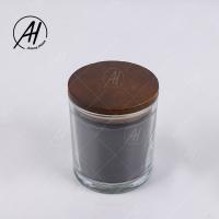 China Transparent Glass Jar Brown Lid Cross Wooden Wick Soy Wax Scented Candle Black for sale