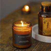 China Brown Glass Soy Wax Candle Container 1 Wick Candle Jars With Metal Lid for sale