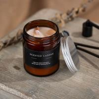China Brown Glass Soy Wax Candle Container 1 Wick Candle Jars With Metal Lid for sale