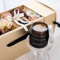 China Luxury Personalized Plant Flower Brown Glass Jar Soy Wax Scented Candle Gift Set for sale