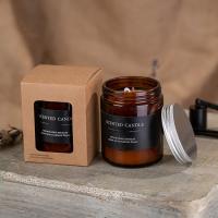 China Amber Glass Soy Wax Scented Jar Soy Candles Brown Color 180g for sale