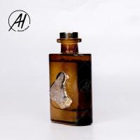 China Amber Grey Glass Bottle Crystal Fragrance Smokeless Reed Diffuser 180ML For Home for sale