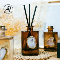China Amber Grey Glass Bottle Crystal Fragrance Smokeless Reed Diffuser 180ML For Home for sale