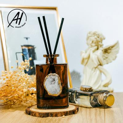 China Amber Grey Glass Bottle Crystal Fragrance Smokeless Reed Diffuser 180ML For Home for sale