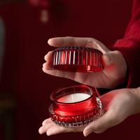 China 2pcs Luxury Custom Labels Red Soy Scented Candles With Glass Lid Gift Box for sale